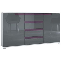 Vladon SIDEBOARD Sylt Grau Hochglanz / Brombeer Hochglanz