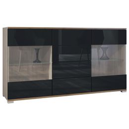 Vladon SIDEBOARD Bari Schwarz Hochglanz