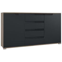 Vladon SIDEBOARD Sylt Schwarz matt / Schwarz Hochglanz