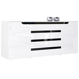 Vladon SIDEBOARD Sintra Wei&szlig; Hochglanz / Schwarz Hochglanz