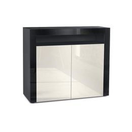 Vladon KOMMODE Valencia Creme Hochglanz / Schwarz Hochglanz