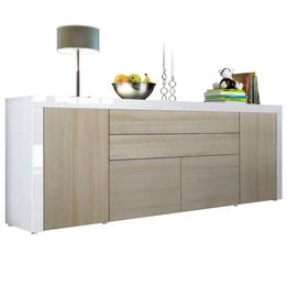 Vladon SIDEBOARD La Paz Eiche s&auml;gerau / Wei&szlig; Hochglanz