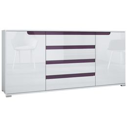 Vladon SIDEBOARD Sylt Wei&szlig; Hochglanz / Brombeer Hochglanz