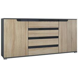 Vladon SIDEBOARD Sylt Eiche s&auml;gerau / Schwarz Hochglanz