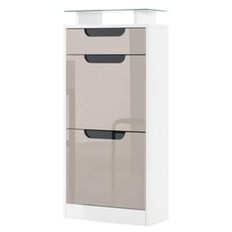 Vladon SCHUHSCHRANK Fiesta Sandgrau Hochglanz / Schwarz Hochglanz