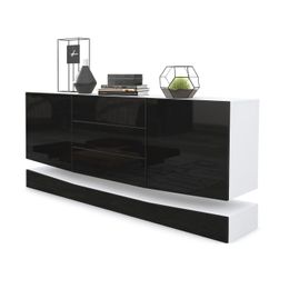 Vladon SIDEBOARD City Fronten in Schwarz Hochglanz