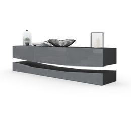 Vladon LOWBOARD City Fronten in Grau Hochglanz