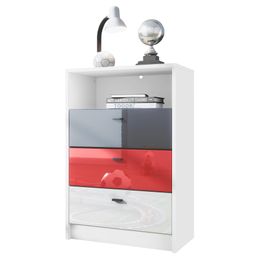 Vladon KOMMODE Pino Fronten Schwarz, Wei&szlig; & Rot