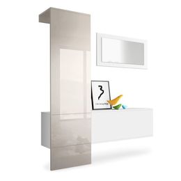 Vladon GARDEROBE Carlton Paneel in Sandgrau Hochglanz