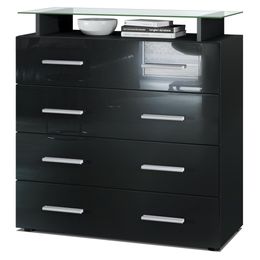 Vladon KOMMODE Pavos Schwarz Hochglanz