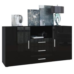 Vladon SIDEBOARD Skadu Front in Schwarz Hochglanz
