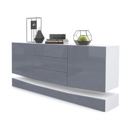 Vladon SIDEBOARD City Fronten in Grau Hochglanz