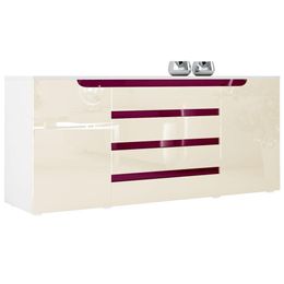 Vladon SIDEBOARD Sintra Creme Hochglanz / Brombeer Hochglanz