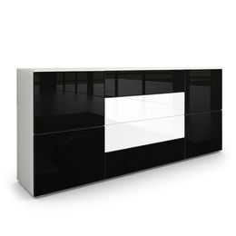 Vladon SIDEBOARD Rova Schwarz Hochglanz / Wei&szlig; Hochglanz