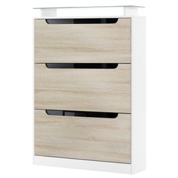 Vladon SCHUHSCHRANK Space Eiche s&auml;gerau / Schwarz Hochglanz