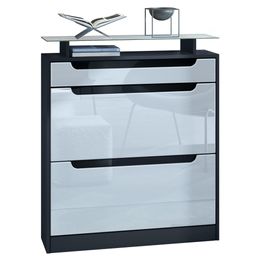 Vladon SCHUHSCHRANK Fiesta Wei&szlig; Hochglanz / Schwarz Hochglanz