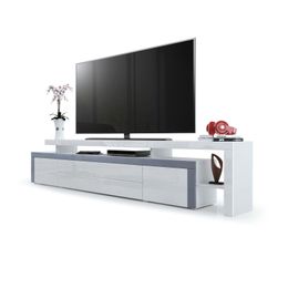 Vladon LOWBOARD Leon Wei&szlig; Hochglanz / Grau Hochglanz