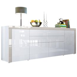 Vladon SIDEBOARD La Paz Wei&szlig; Hochglanz / Sandgrau Hochglanz