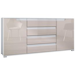 Vladon SIDEBOARD Sylt Sandgrau Hochglanz / Wei&szlig; Hochglanz