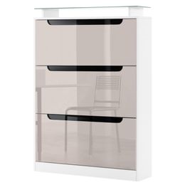 Vladon SCHUHSCHRANK Space Sandgrau Hochglanz / Schwarz Hochglanz