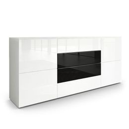 Vladon SIDEBOARD Rova Wei&szlig; Hochglanz / Schwarz Hochglanz