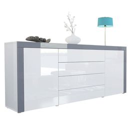 Vladon SIDEBOARD La Paz Wei&szlig; Hochglanz / Grau Hochglanz