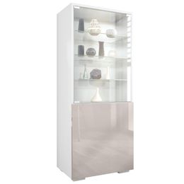 Vladon VITRINE Granada Sandgrau Hochglanz