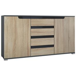 Vladon SIDEBOARD Sylt Eiche s&auml;gerau / Schwarz Hochglanz