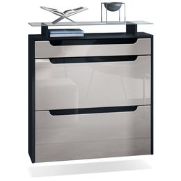 Vladon SCHUHSCHRANK Annie Sandgrau Hochglanz / Schwarz Hochglanz