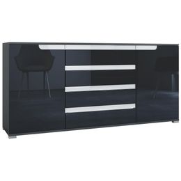 Vladon SIDEBOARD Sylt Schwarz Hochglanz / Wei&szlig; Hochglanz