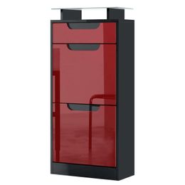 Vladon SCHUHSCHRANK Fiesta Bordeaux Hochglanz / Schwarz Hochglanz