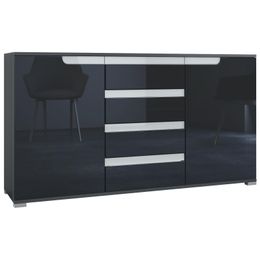 Vladon SIDEBOARD Sylt Schwarz Hochglanz / Wei&szlig; Hochglanz