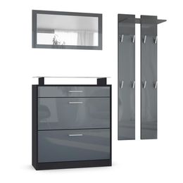 Vladon GARDEROBE Loret Front in Grau Hochglanz