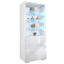 Vladon VITRINE Granada Wei&szlig; Hochglanz