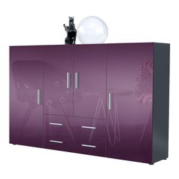 Vladon HIGHBOARD Nora T&uuml;ren in Brombeer Hochglanz