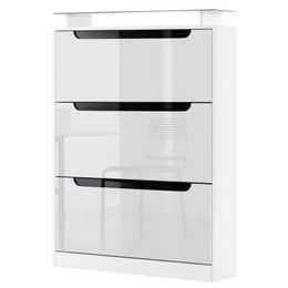 Vladon SCHUHSCHRANK Space Wei&szlig; Hochglanz / Schwarz Hochglanz