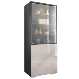 Vladon VITRINE Granada Sandgrau Hochglanz