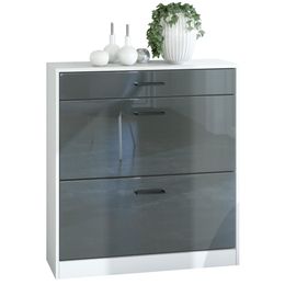 Vladon SCHUHSCHRANK Elvas Front in Grau Hochglanz