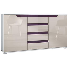 Vladon SIDEBOARD Sylt Sandgrau Hochglanz / Brombeer Hochglanz