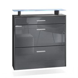 Vladon SCHUHSCHRANK Malea Fronten in Grau Hochglanz