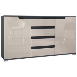 Vladon SIDEBOARD Sylt Sandgrau Hochglanz / Schwarz Hochglanz