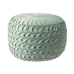 Homescapes SAMT-POUF Grace gr&uuml;n, plissiert in Flechtoptik, 50/50/35 cm