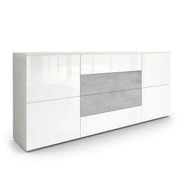 Vladon SIDEBOARD Rova Wei&szlig; Hochglanz / Beton Oxid Optik
