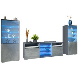 Vladon WOHNWAND Granada Beton Dunkel Optik