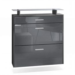 Vladon SCHUHSCHRANK Malea Fronten in Grau Hochglanz