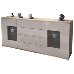 Vladon SIDEBOARD Gr&ouml;mitz Sandgrau Hochglanz