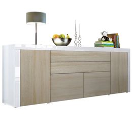 Vladon SIDEBOARD La Paz Eiche s&auml;gerau / Wei&szlig; Hochglanz