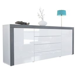 Vladon SIDEBOARD La Paz Wei&szlig; Hochglanz / Avola-Anthrazit