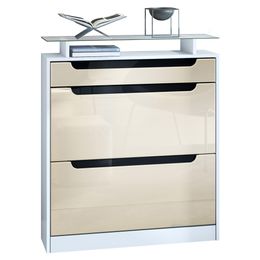 Vladon SCHUHSCHRANK Fiesta Creme Hochglanz / Schwarz Hochglanz