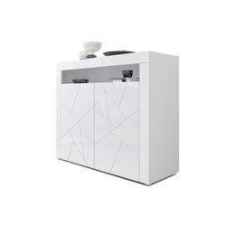 Vladon SIDEBOARD Valencia Fronten in Wei&szlig; Hochglanz Element mit 3D Struktur